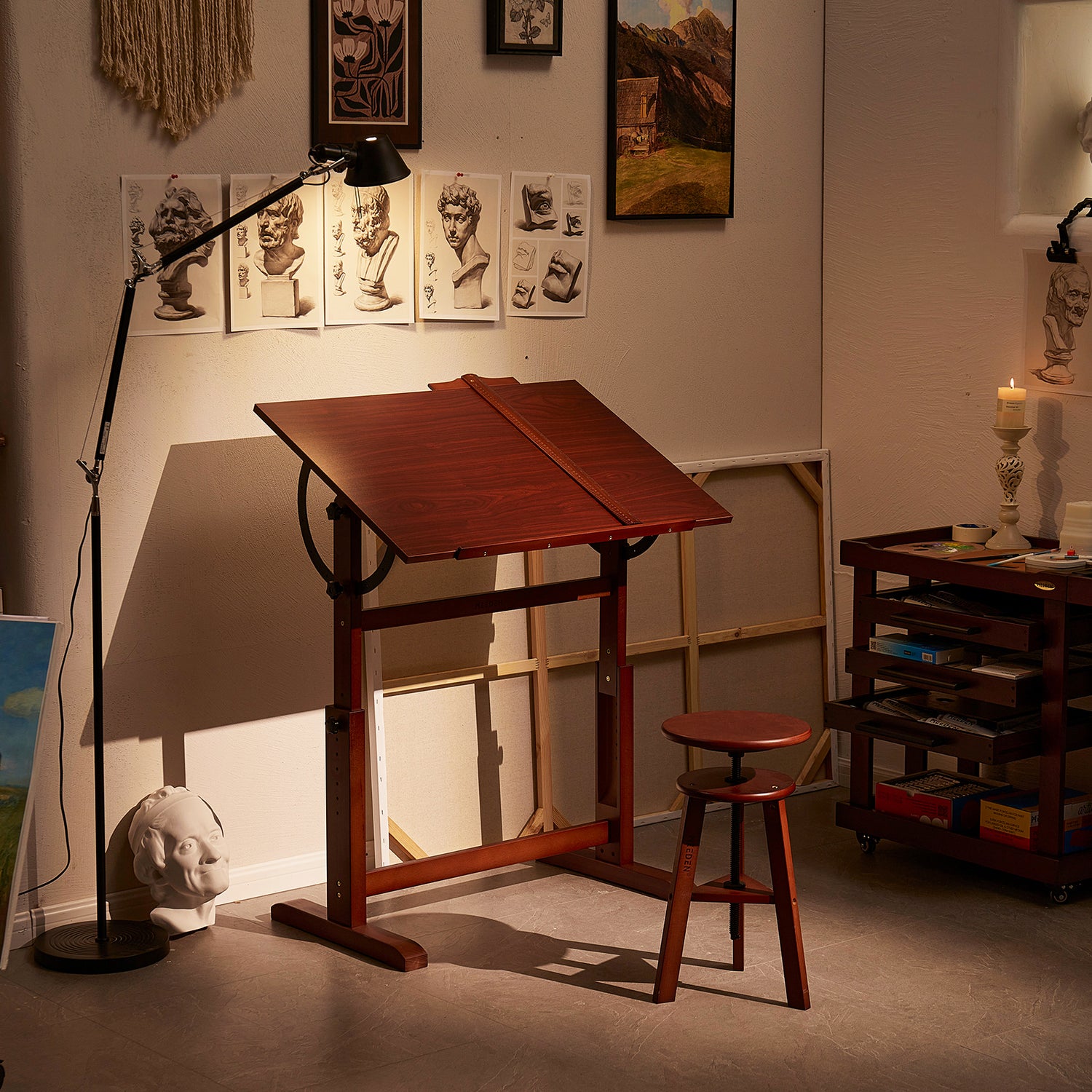 MEEDEN Wood Drafting Table, Walnut Color