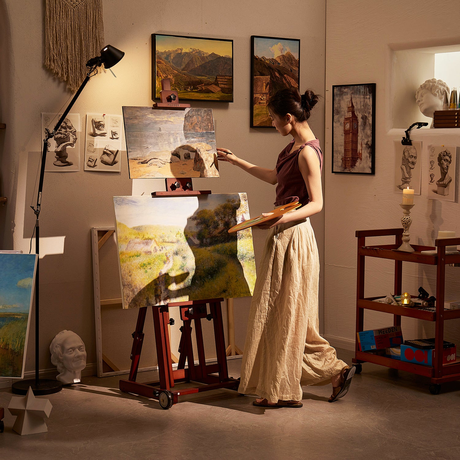 MEEDEN Versatile Studio H-Frame Artist Easel - Dark Walnut Finish