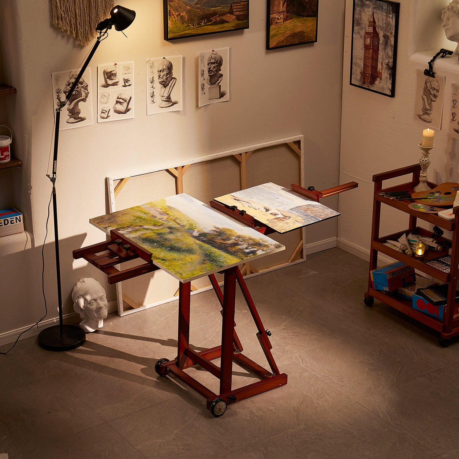 MEEDEN Versatile Studio H-Frame Artist Easel - Dark Walnut Finish