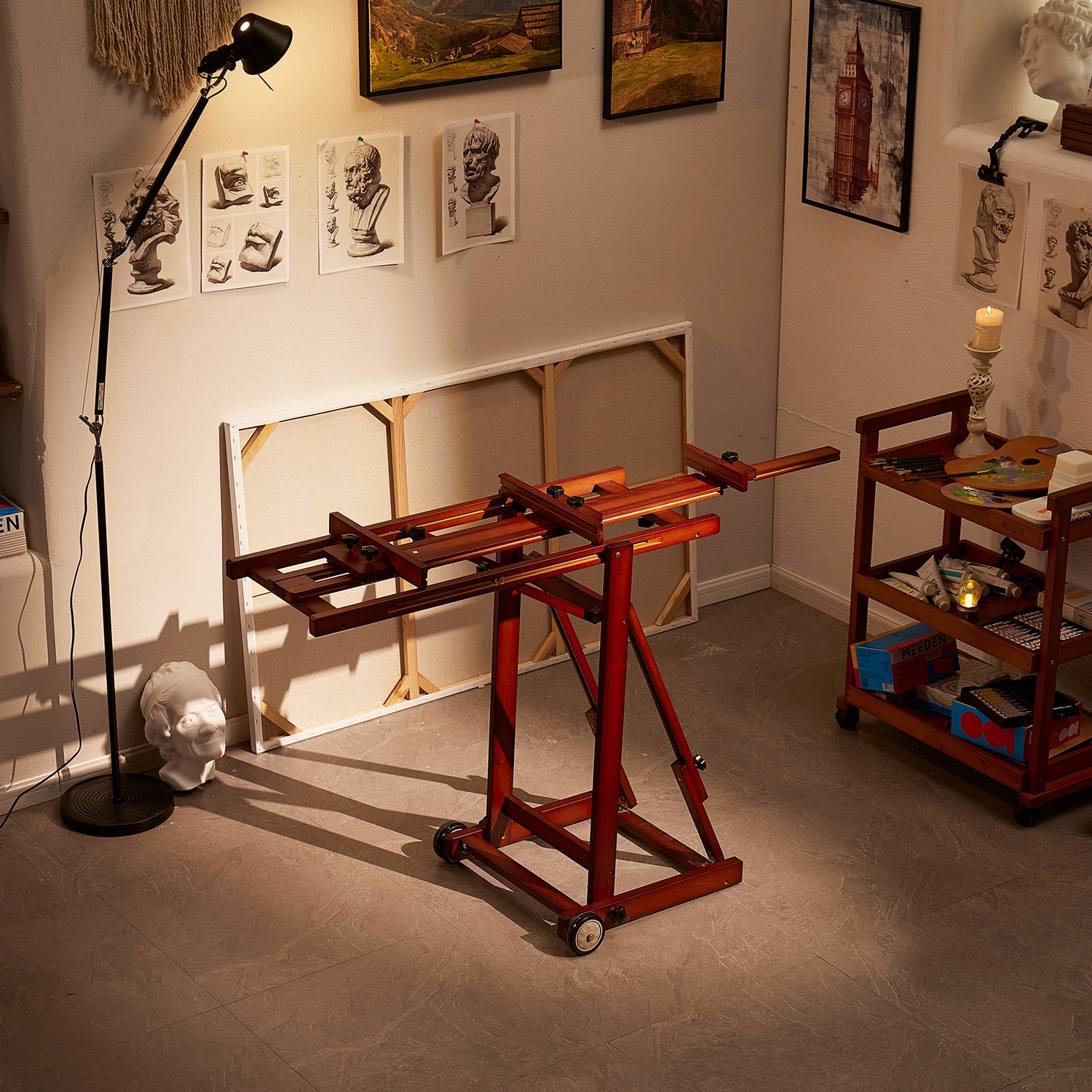 MEEDEN Versatile Studio H-Frame Artist Easel - Dark Walnut Finish