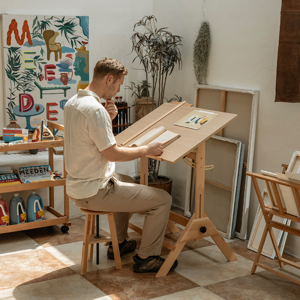 MEEDEN Solid Wood Drafting Table, Artist Drawing Desk