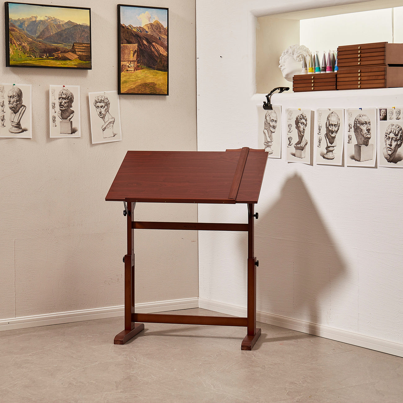 MEEDEN Wood Drafting Table, Walnut Color