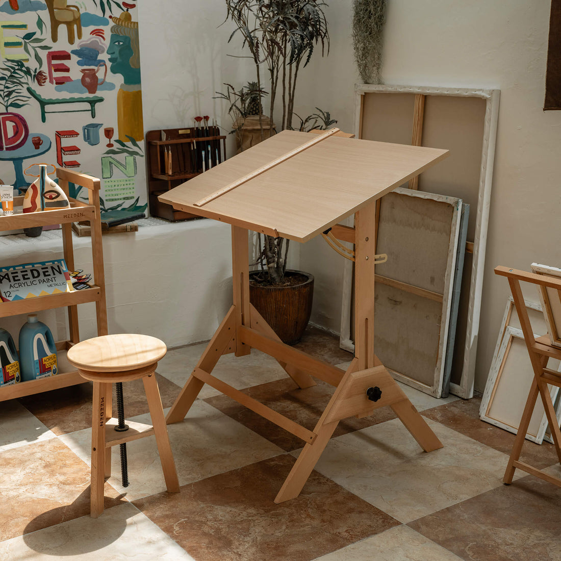 MEEDEN Solid Wood Drafting Table, Artist Drawing Desk