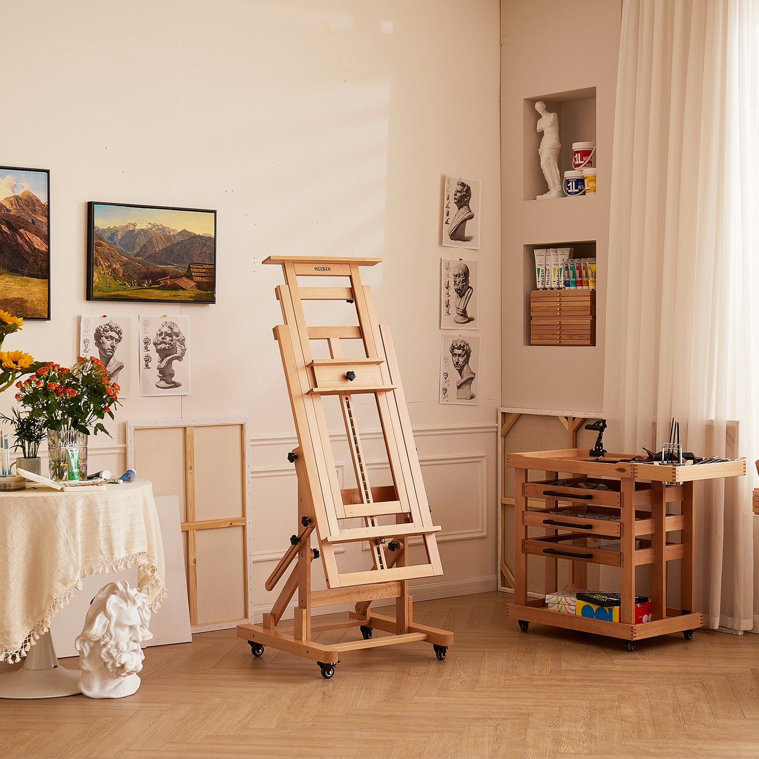 MEEDEN Deluxe Multi-Function Heavy Duty Large Artist Easel - Beechwood