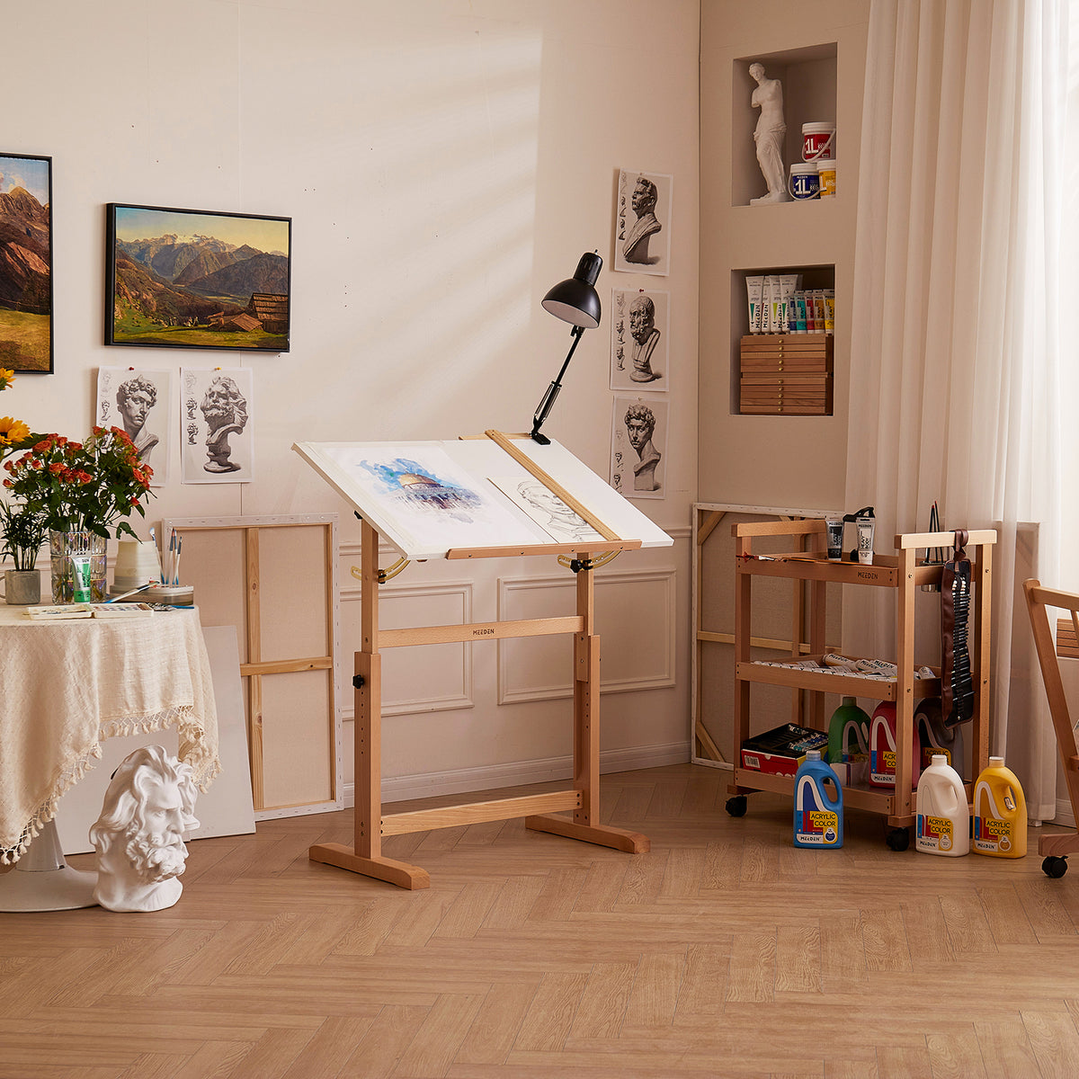 MEEDEN White Board Wood Drafting Table