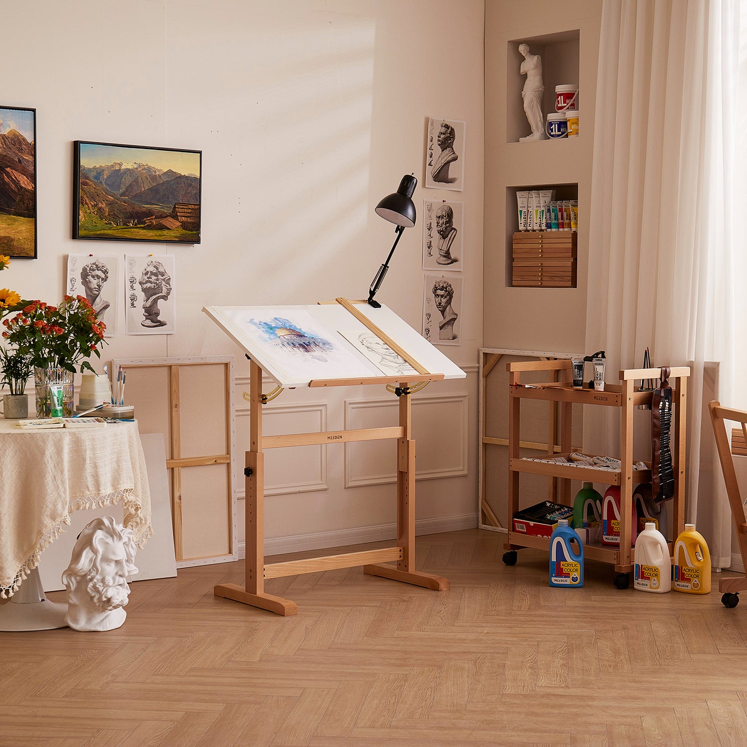 MEEDEN White Board Wood Drafting Table