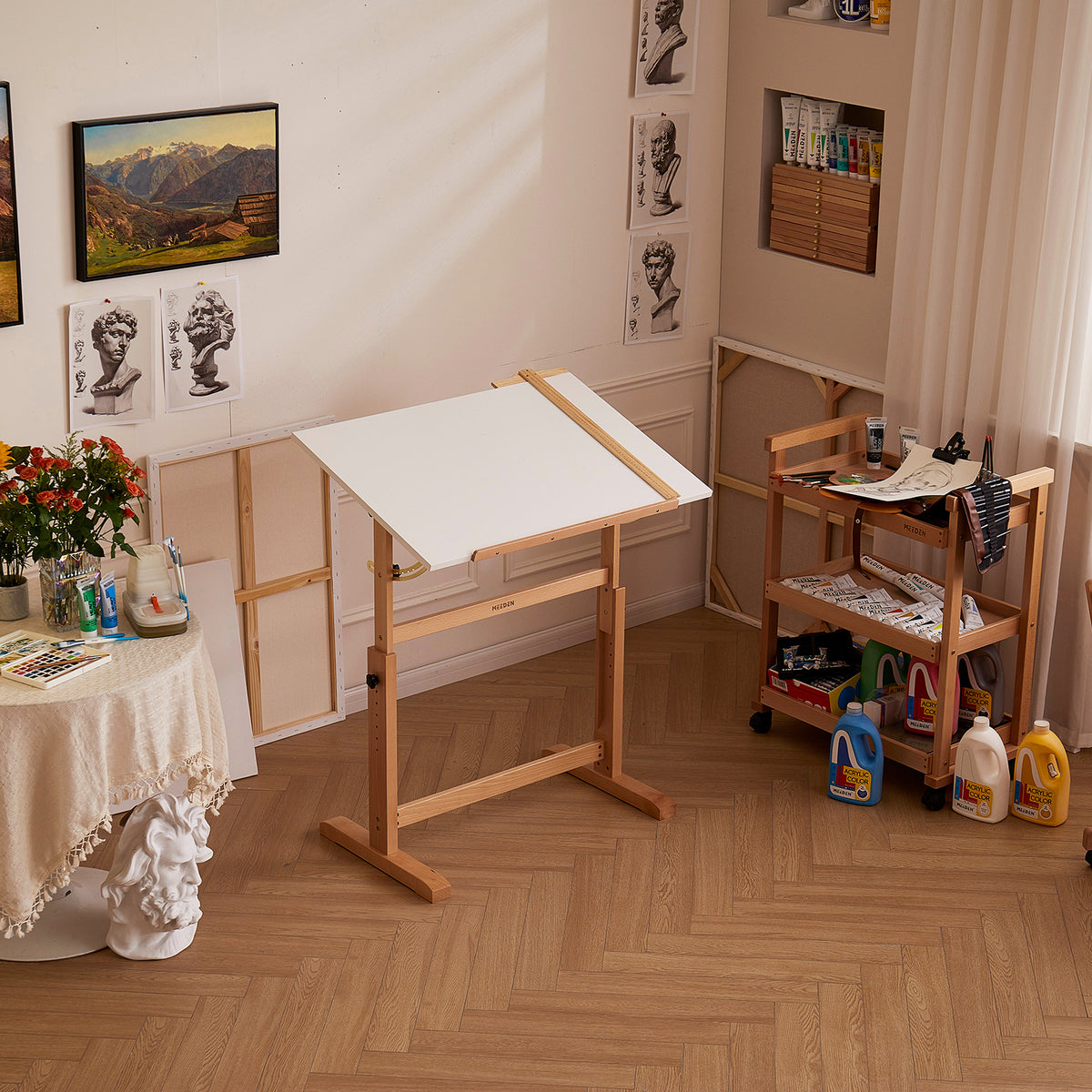 MEEDEN White Board Wood Drafting Table