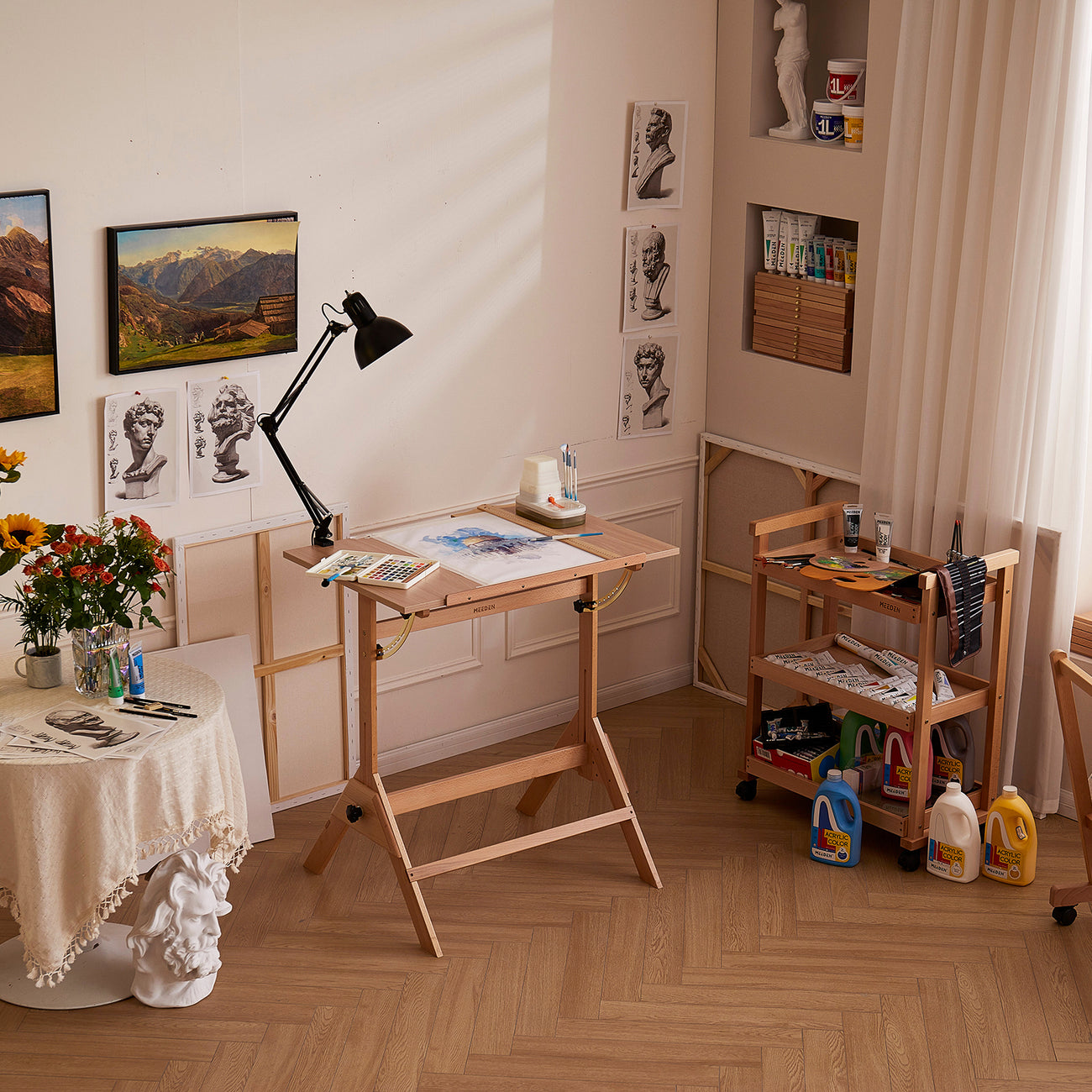 MEEDEN Solid Wood Drafting Table, Artist Drawing Desk