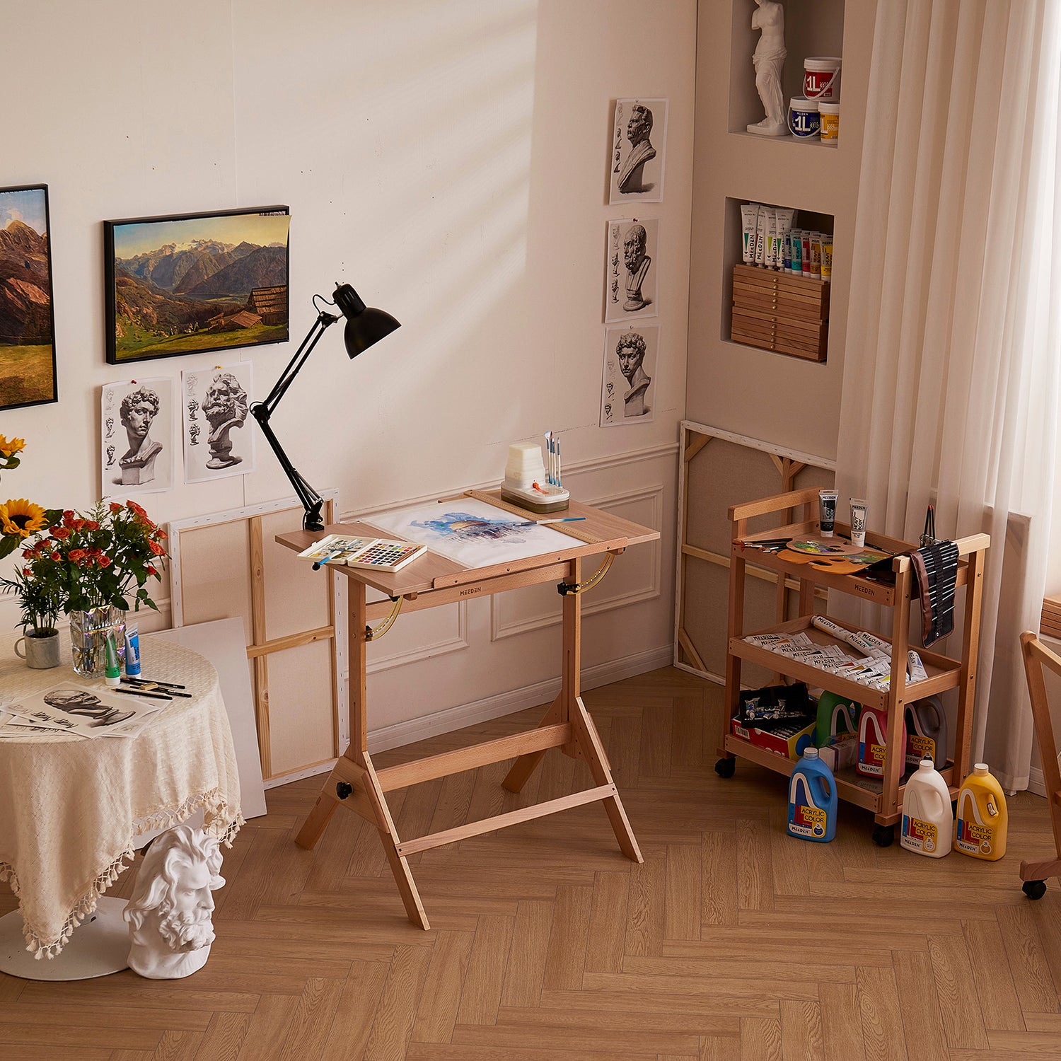 MEEDEN Solid Wood Drafting Table, Artist Drawing Desk