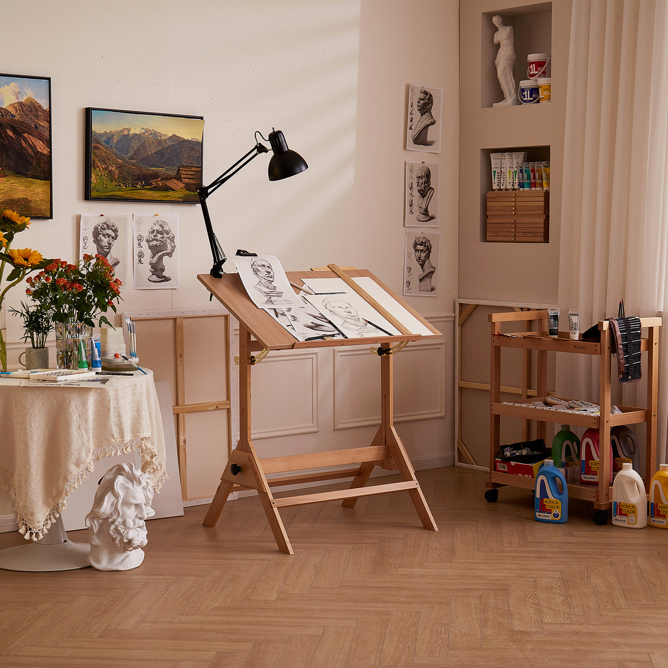 MEEDEN Solid Wood Drafting Table, Artist Drawing Desk