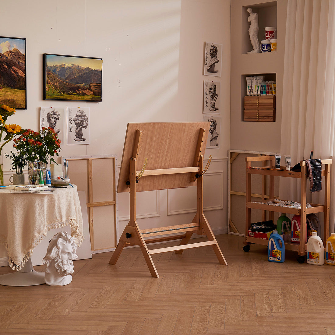 MEEDEN Solid Wood Drafting Table, Artist Drawing Desk