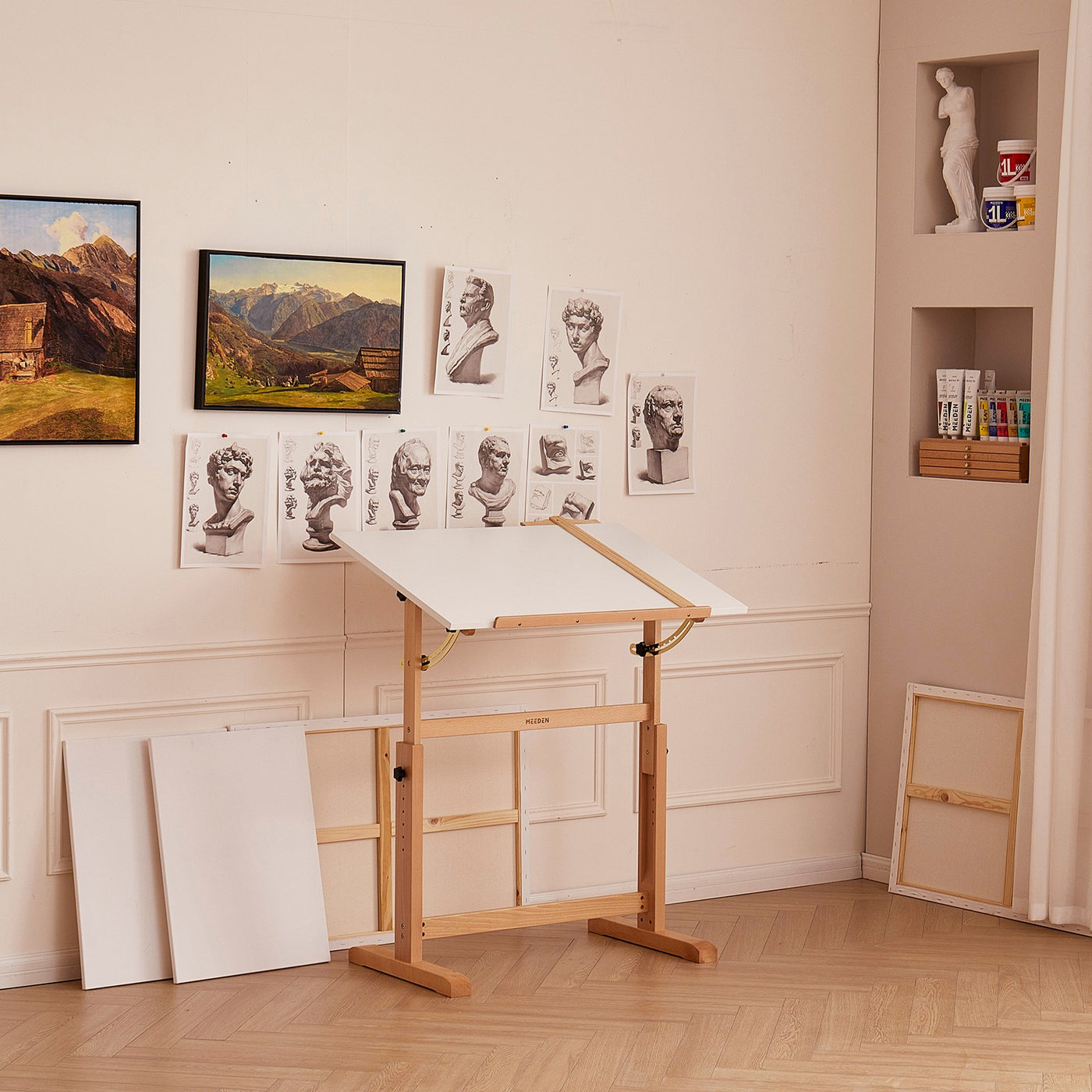 MEEDEN White Board Wood Drafting Table