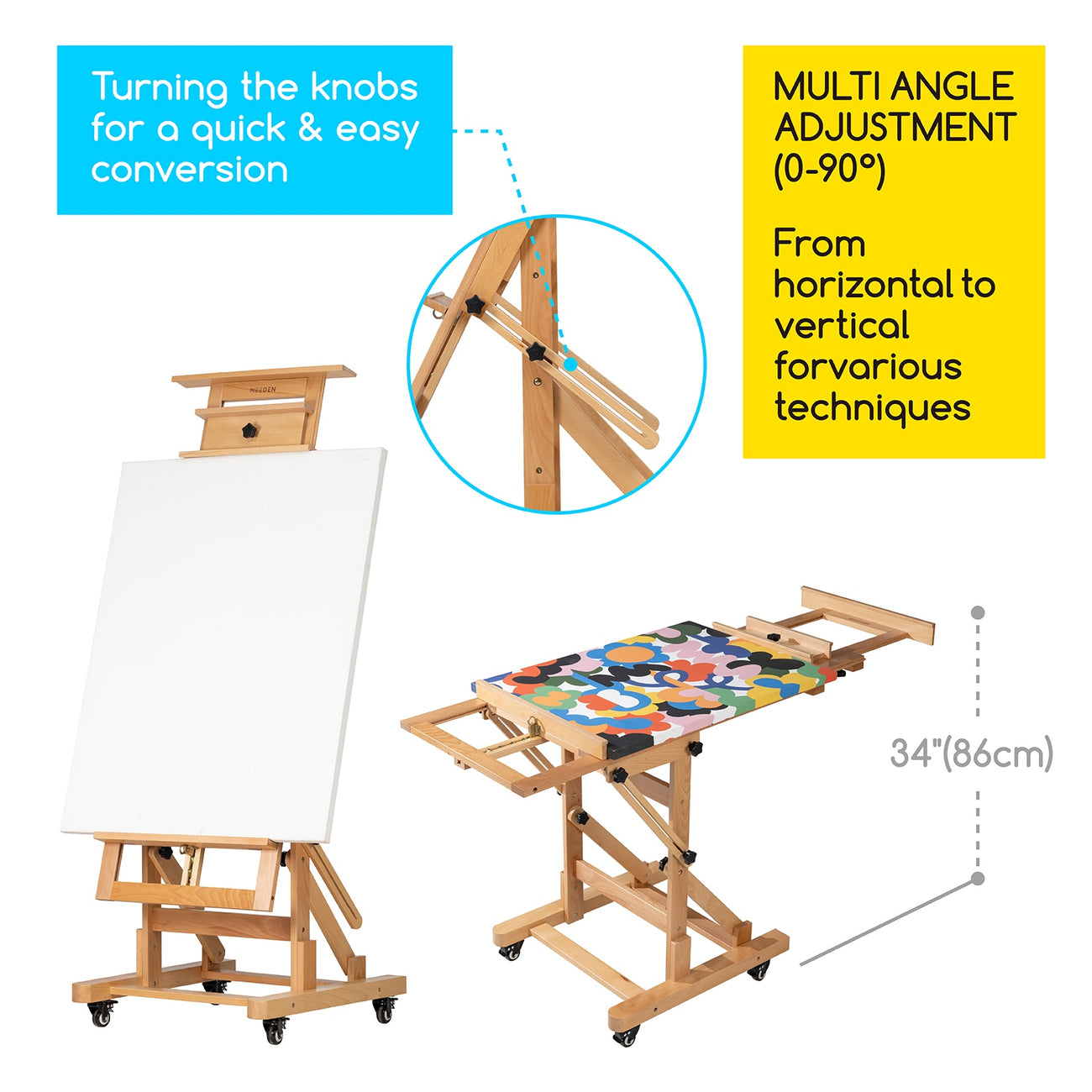 MEEDEN Deluxe Multi-Function Heavy Duty Large Artist Easel - Beechwood