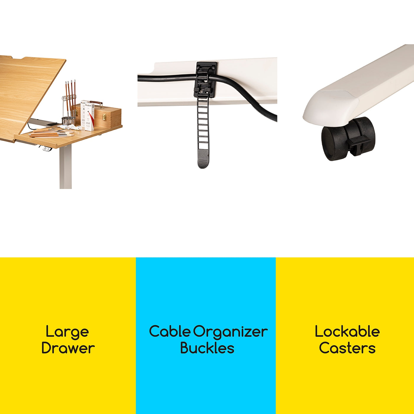 MEEDEN Large Electric Height Adjustable Drafting Table with Side Board ...