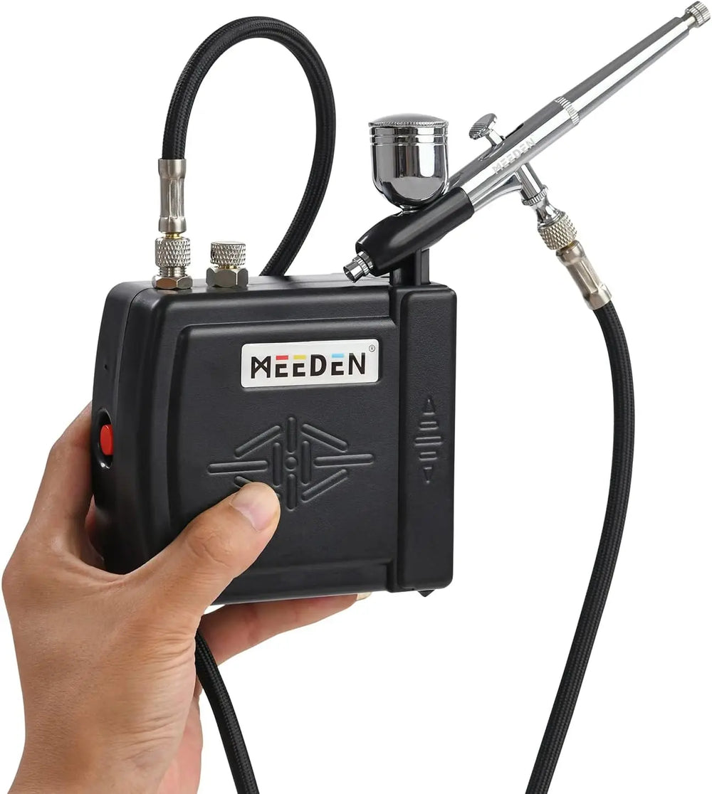 MEEDEN Black Mini Airbrush Set, 12 Colors, Dual-Action Gravity Feed