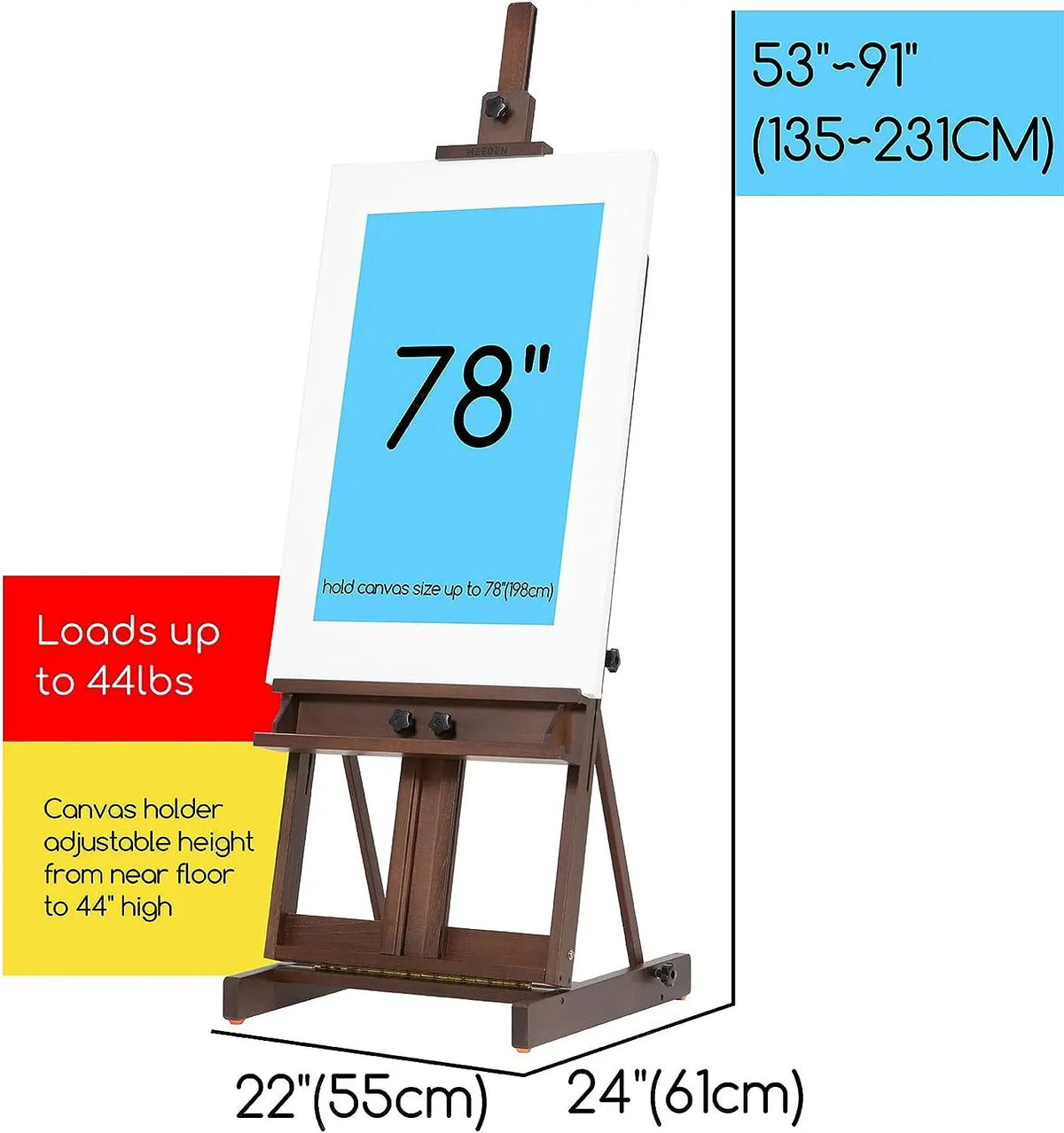 MEEDEN Classic Heavy Duty H-Frame Artist Easel-Walnut-DW01