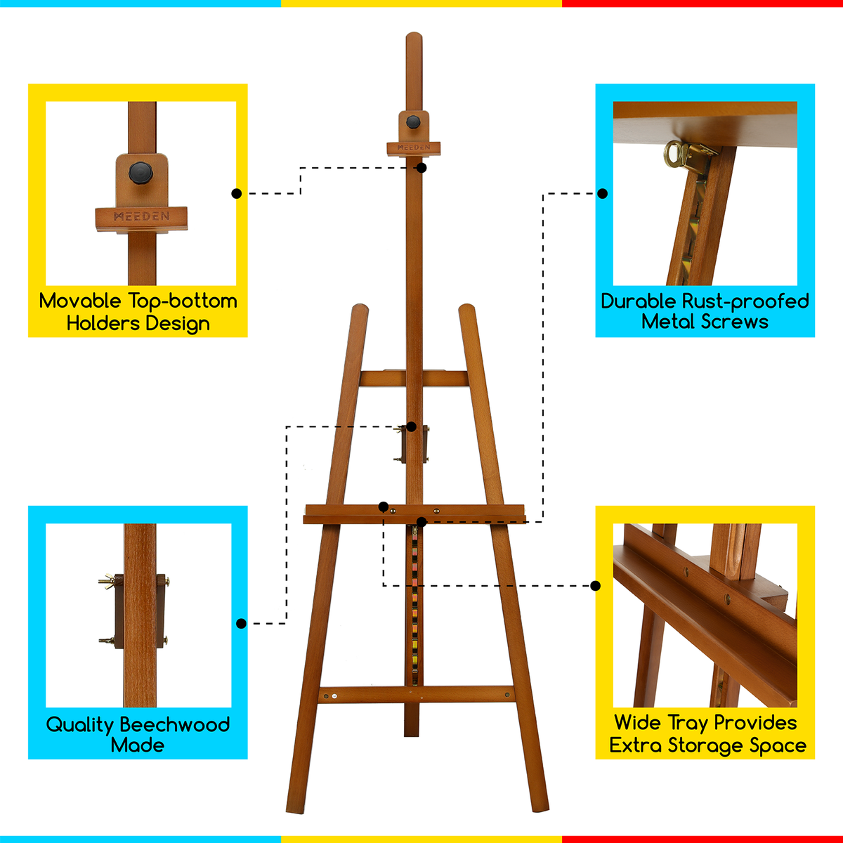 MEEDEN Solid Adjustable A-Frame Painting Beechwood Art Easel-Walnut-W0