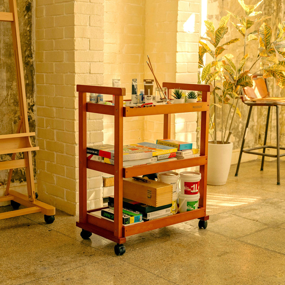 MEEDEN 3-Tier Storage Art Cart/Trolley, Walnut Color-W13
