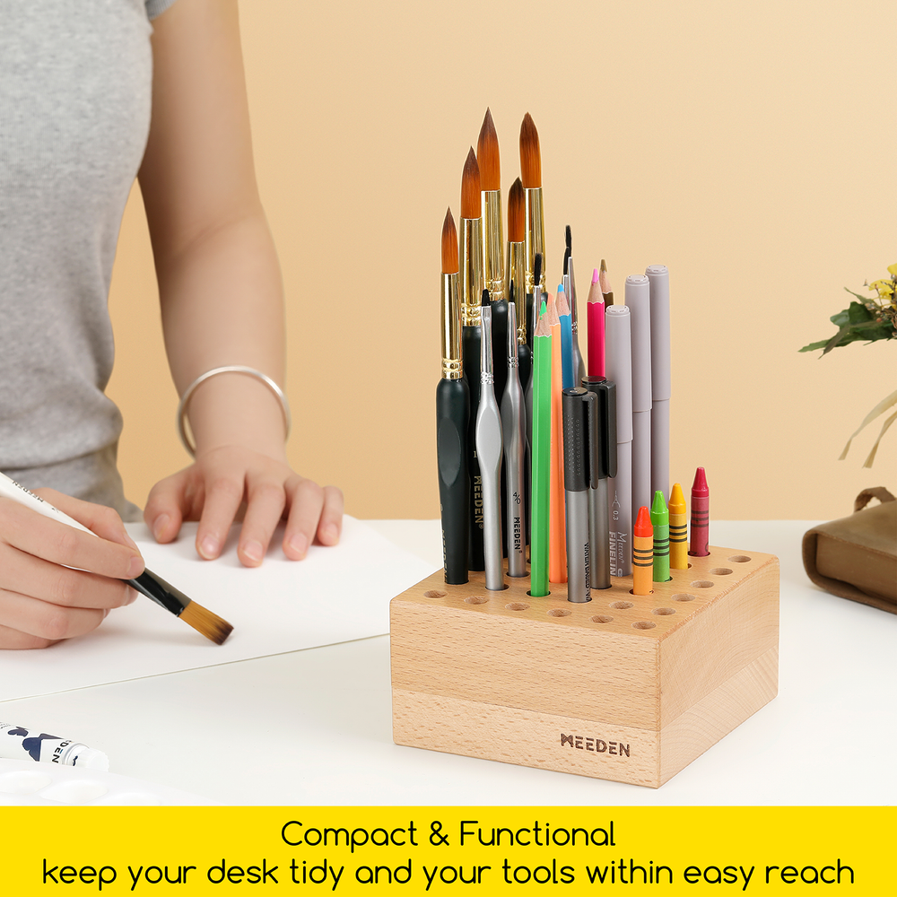 MEEDEN Beechwood Pencil & Brush Holder - 36 Holes, Art Organizer